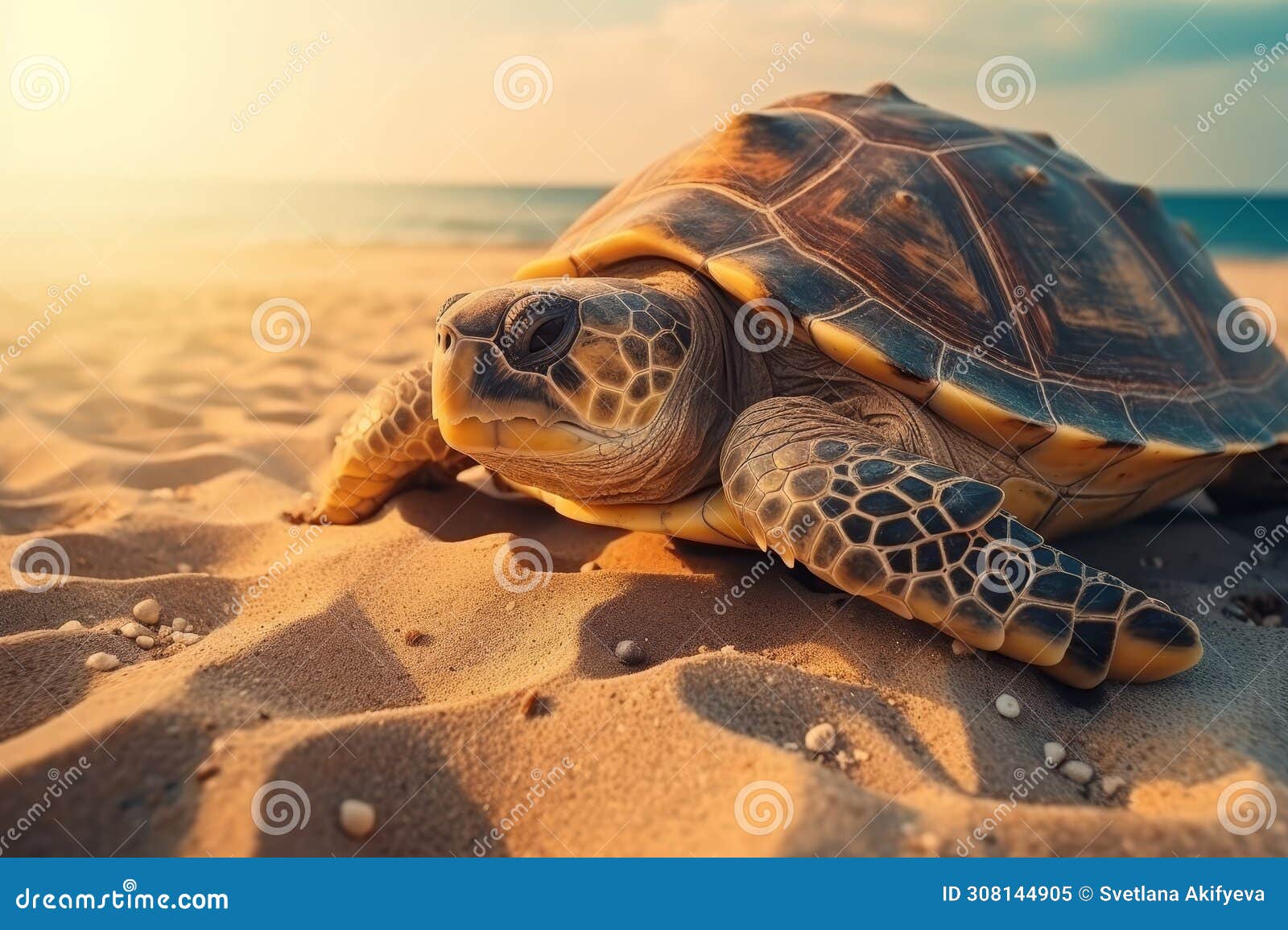 Sea Turtle Lying on the Beach at Sunset. World Turtle Day Stock Image ...