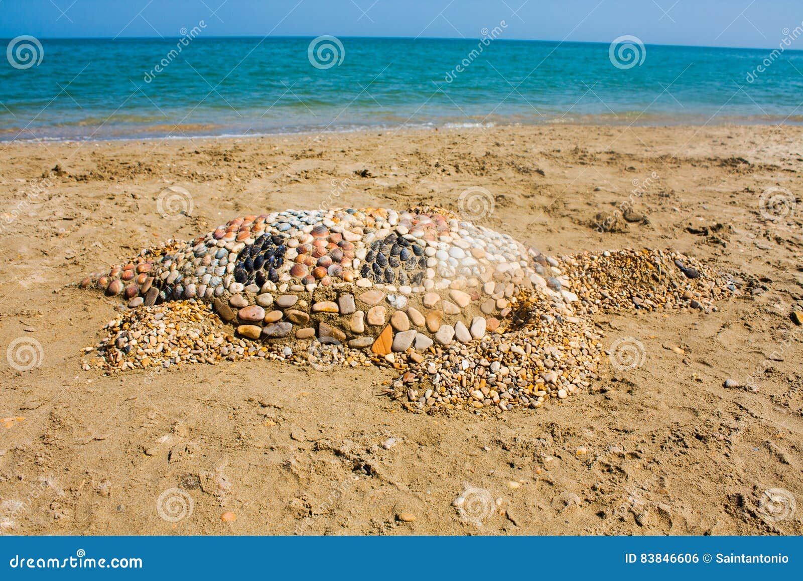 Sea Turtle Made of Sand on the Beach, Adriatic Seacoast View. Stock ...