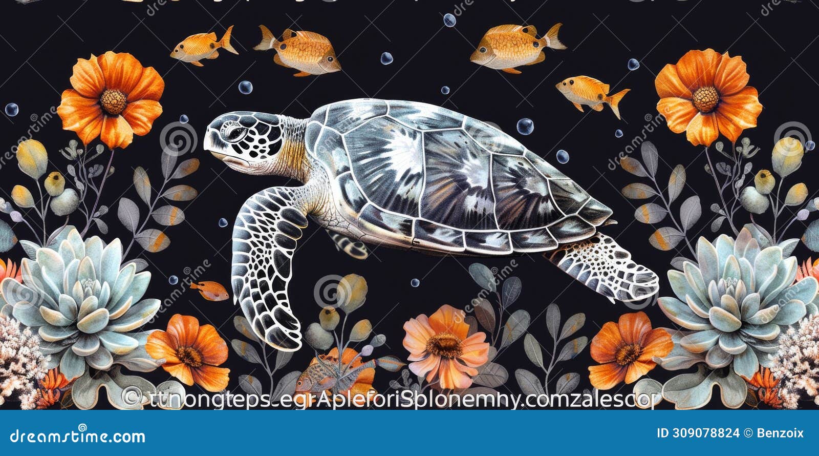 Sea Turtle with Ocean Waves in the Style of Boho - Seamless Pattern ...