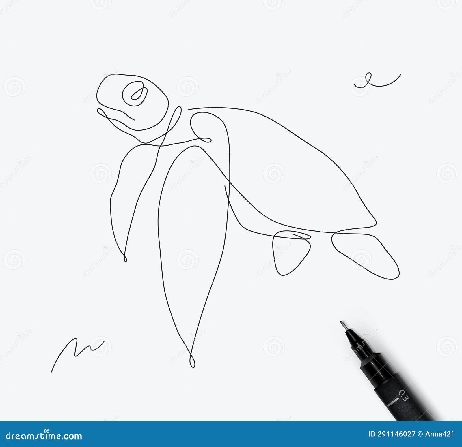 Sea turtle pen line style stock illustration. Illustration of nautical ...