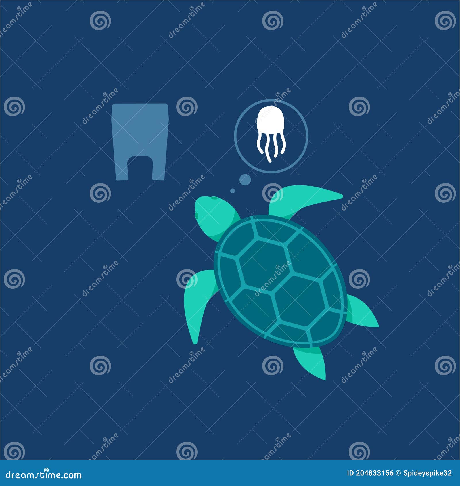 Turtle In Plastic Bag Abstract Illustration Pollution Problem Flat ...