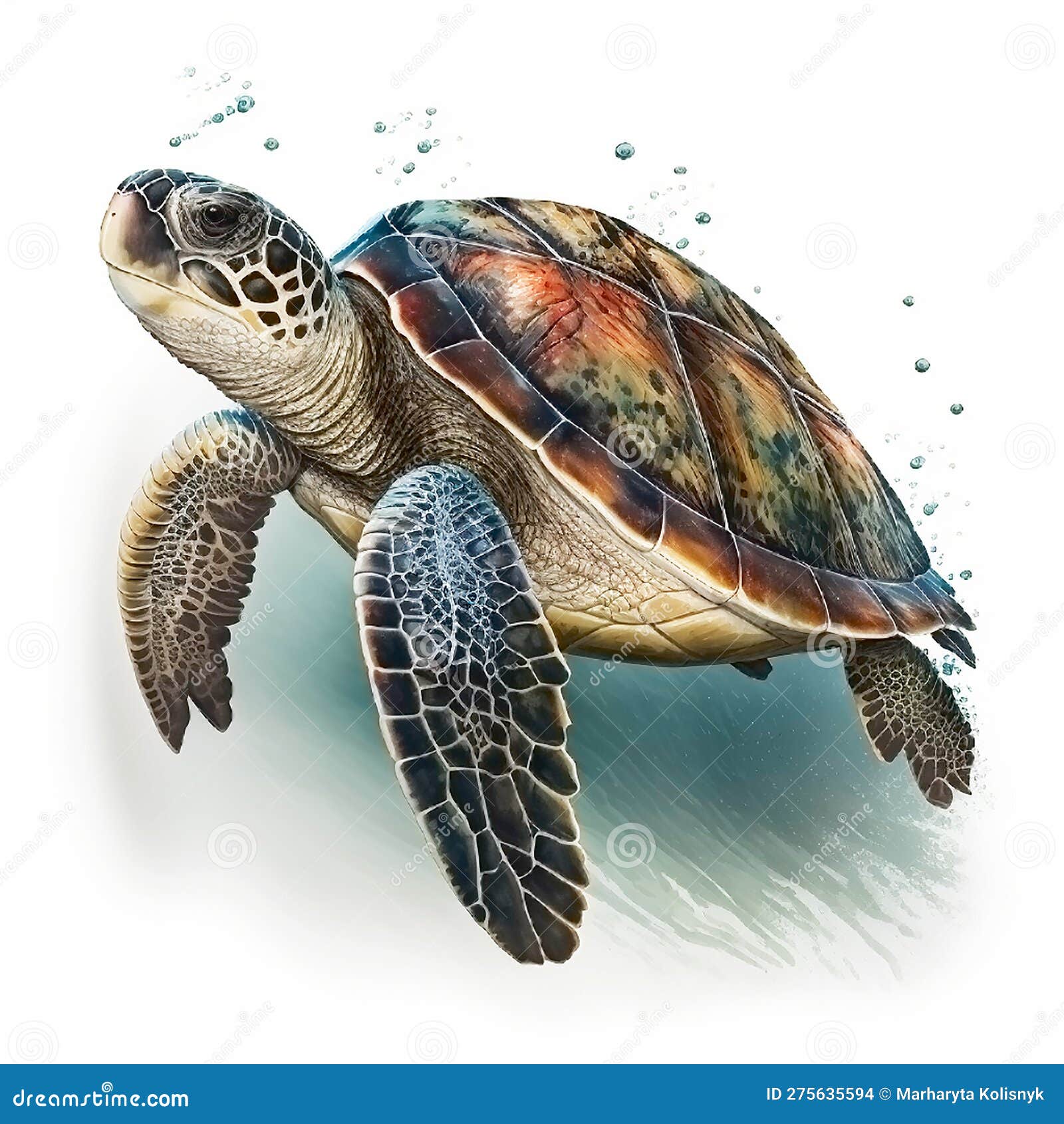 Turtle Realistic Hand Drawn Vector And Illustrations White Background ...