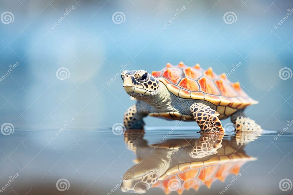 Sea Turtle with Reflection on Water Surface Stock Photo - Image of serene, species: 301273588
