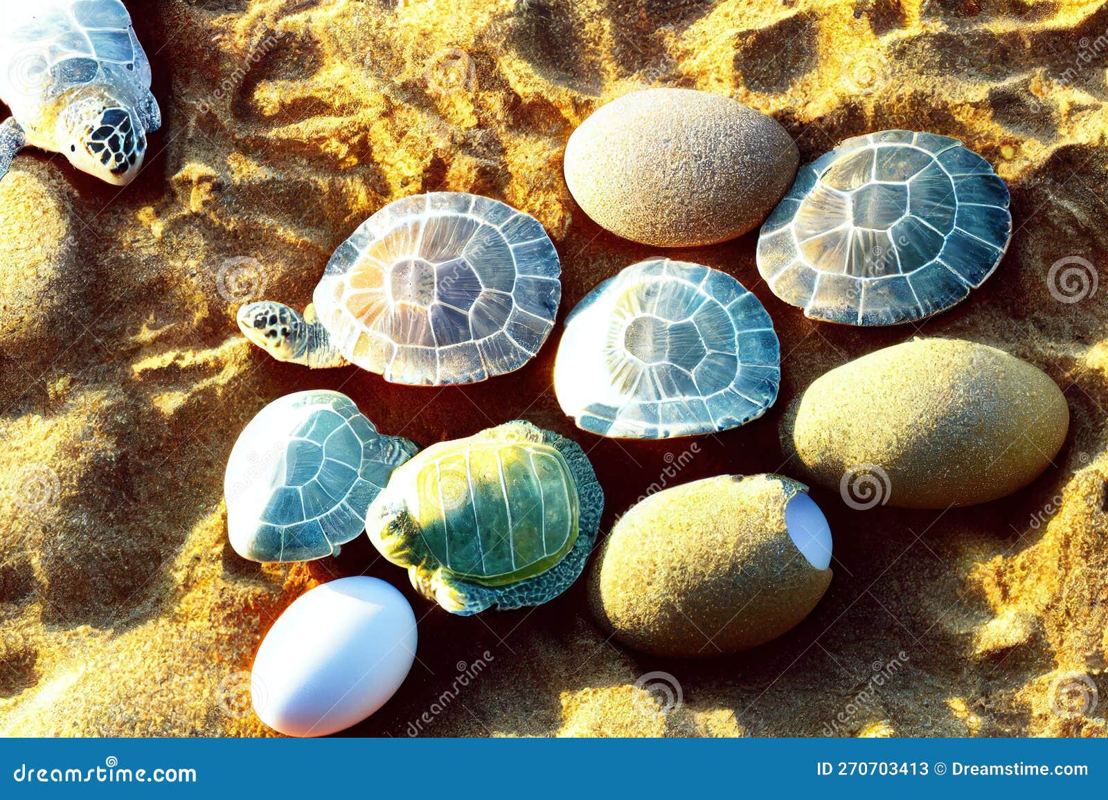 Sea Turtle Shell Lying on Sandy Beach by Ocean. Stock Illustration ...