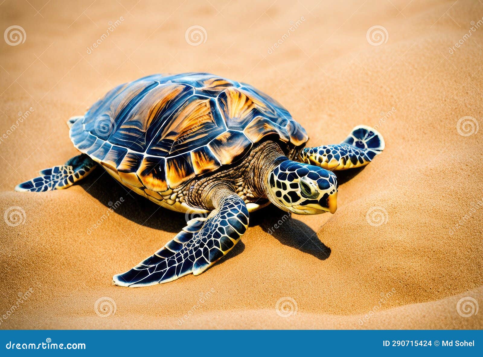 A Sea Turtle with a Shell Made of Sand Dunes. Stock Illustration ...