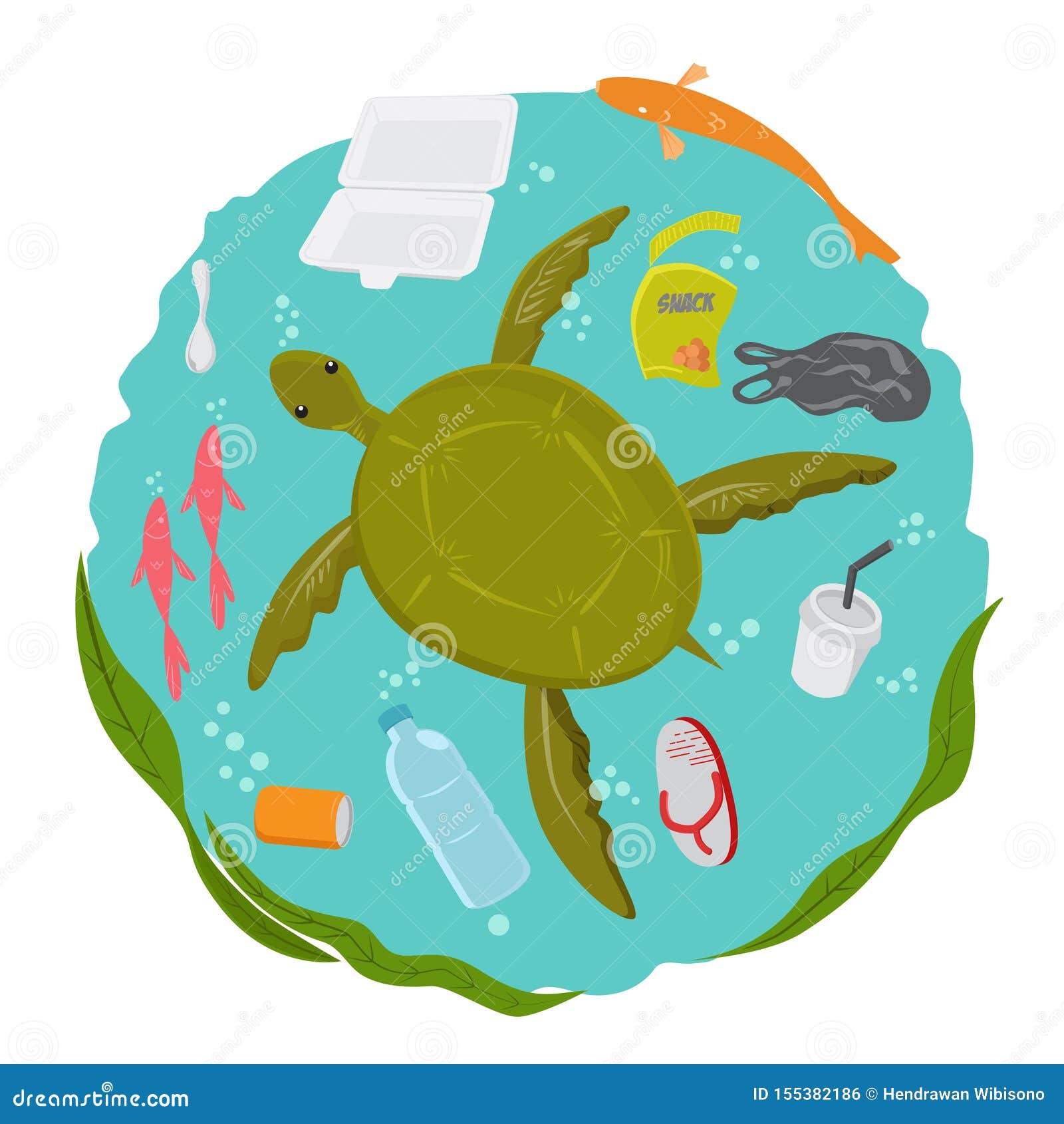 Sea Turtle in the Sea stock vector. Illustration of pollutan - 155382186