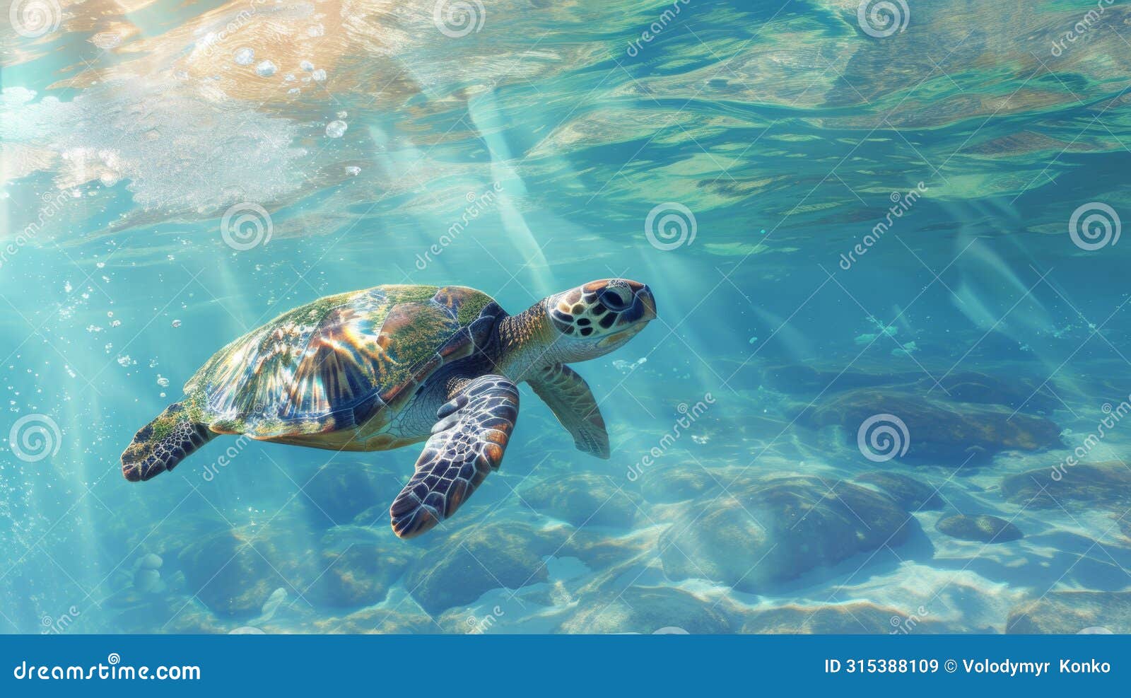 Sea Turtle Swimming in Clear Ocean Water Stock Image - Image of natural ...