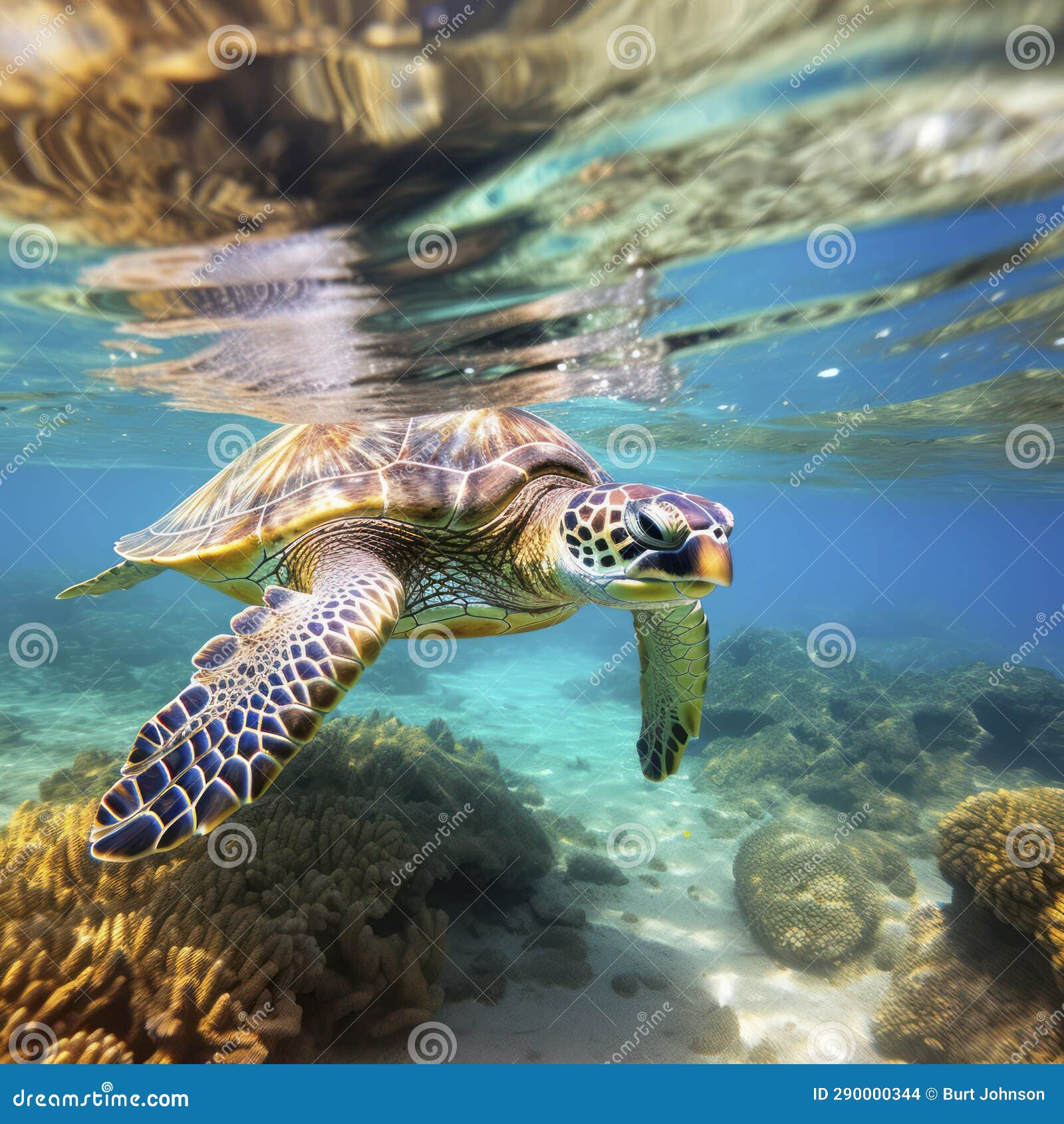 Sea Turtle Swimming in Clear Ocean Waters Stock Photo - Image of green ...