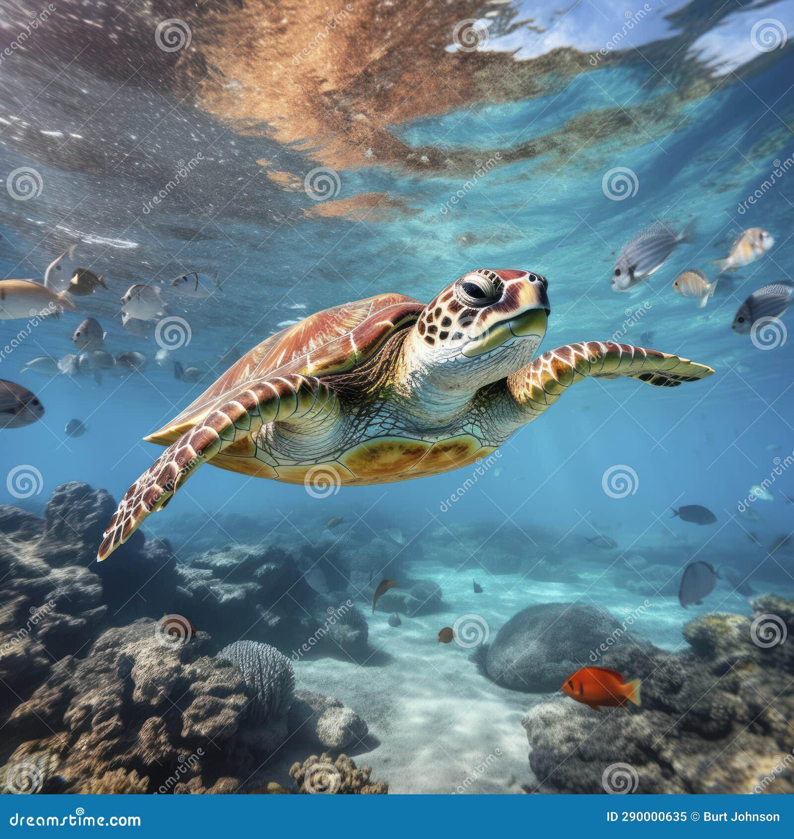 Sea Turtle Swimming in Clear Ocean Waters Stock Image - Image of turtle ...
