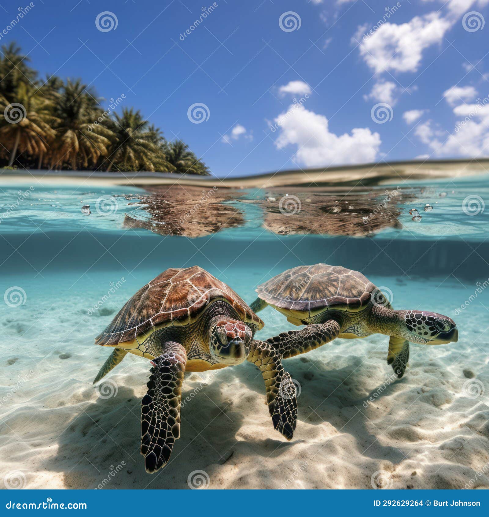 Sea Turtle Swimming In Clear Ocean Waters Stock Illustration