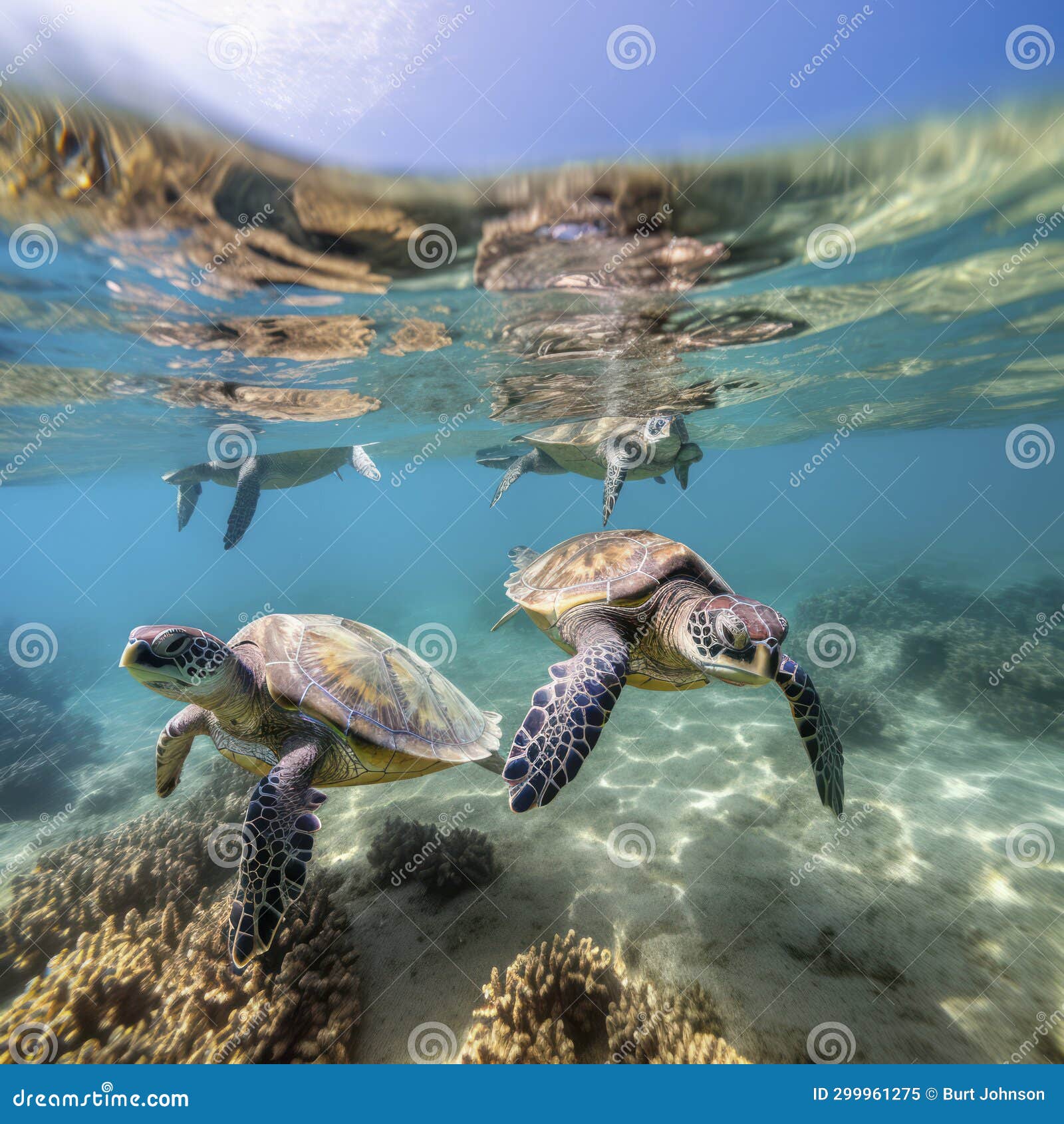 Sea Turtle Swimming in Clear Ocean Waters Stock Image - Image of ...