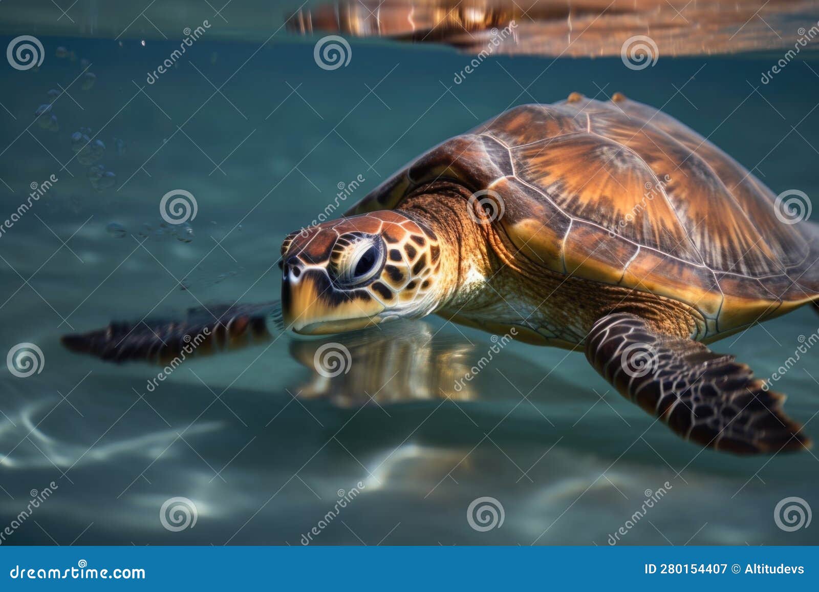 Sea Turtle Swimming, with Its Flippers Breaking the Water S Surface ...