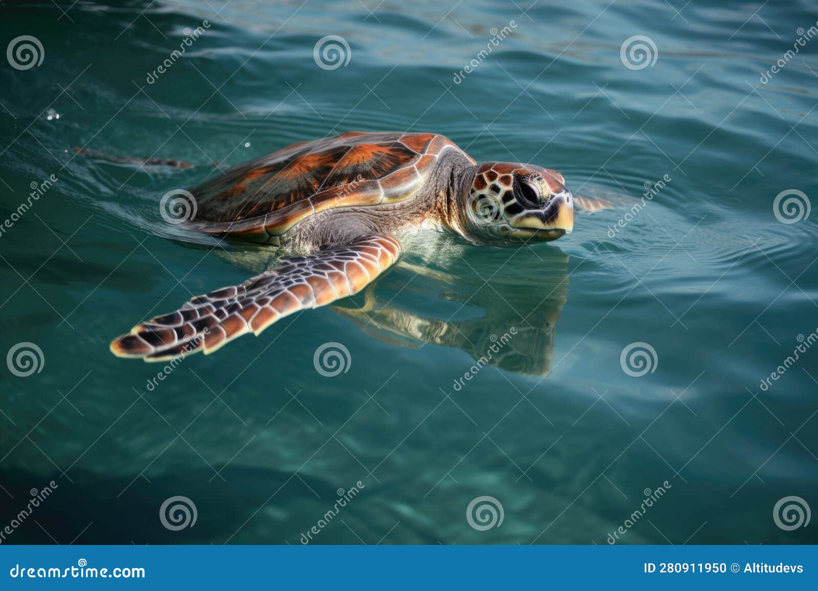 Sea Turtle Swimming, with Its Flippers Breaking the Water S Surface ...
