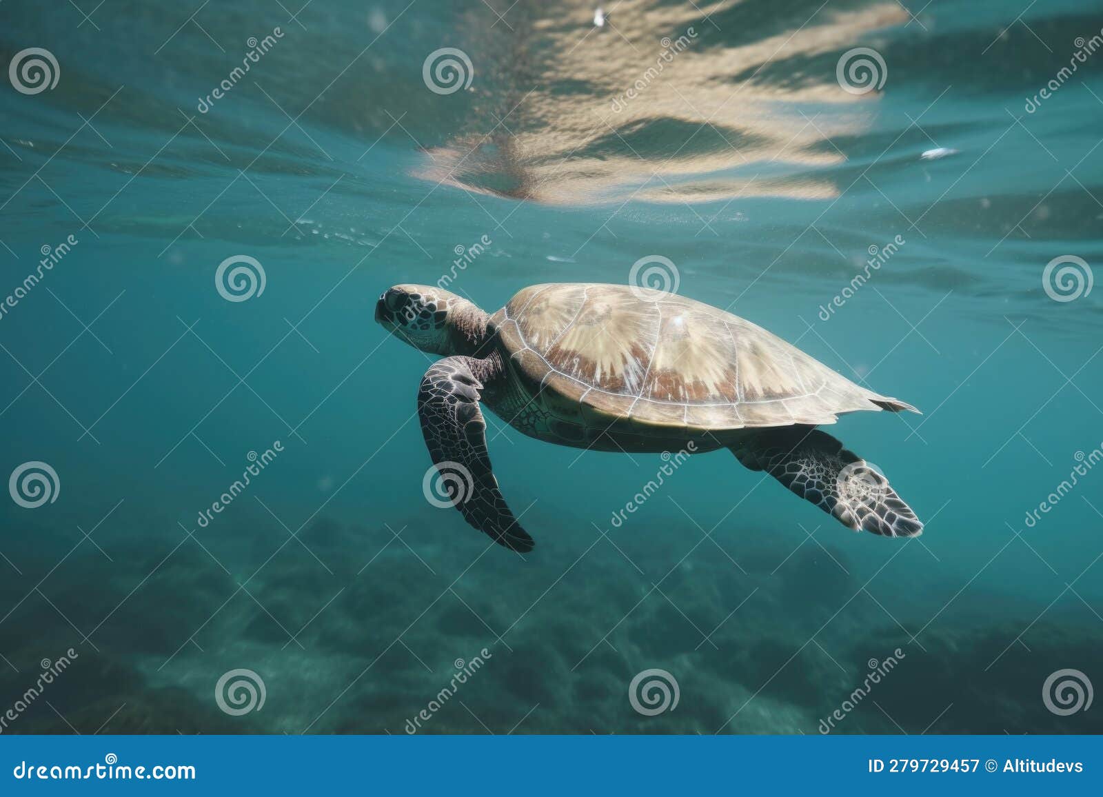 Sea Turtle Swimming in the Ocean, with Its Flippers and Tail Visible ...