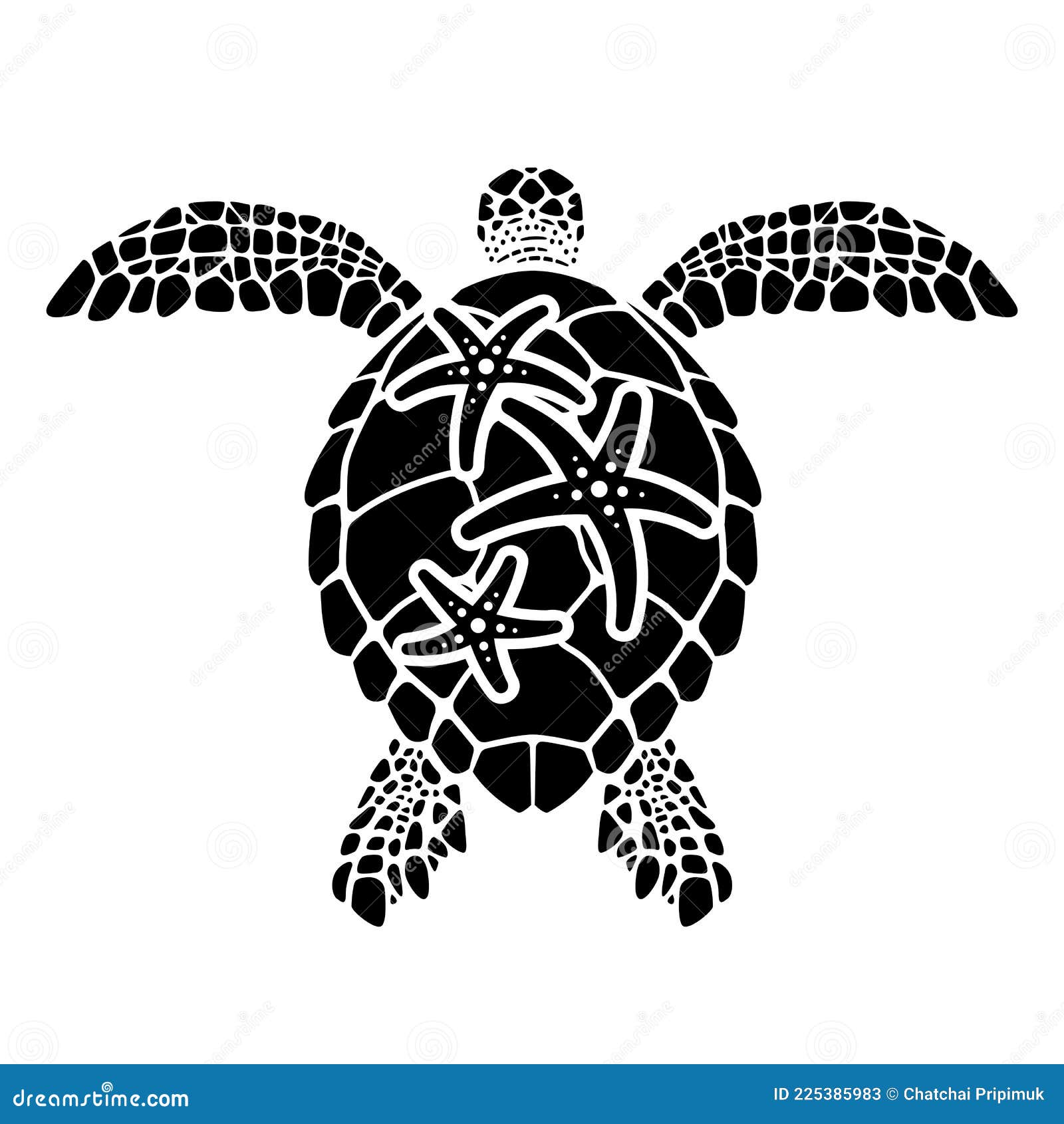 A Sea Turtle Swims with a Starfish on Its Back Stock Vector ...