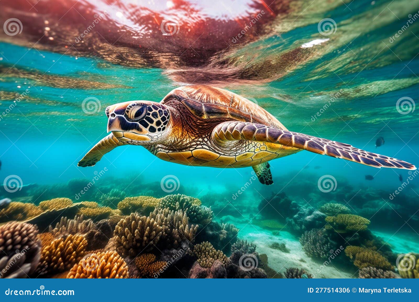 Sea Turtle Swims Underwater. Stock Photo - Image of swimming, marin ...