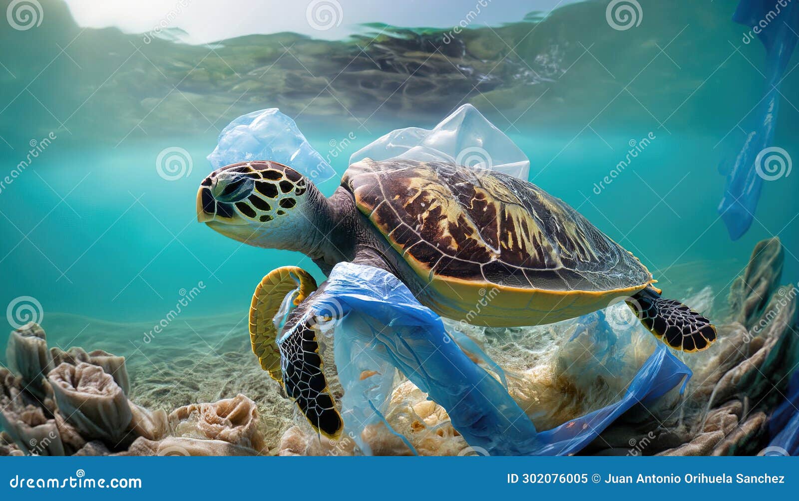 Sea Turtle Tangled in Plastic. Environmental Damage Stock Illustration ...