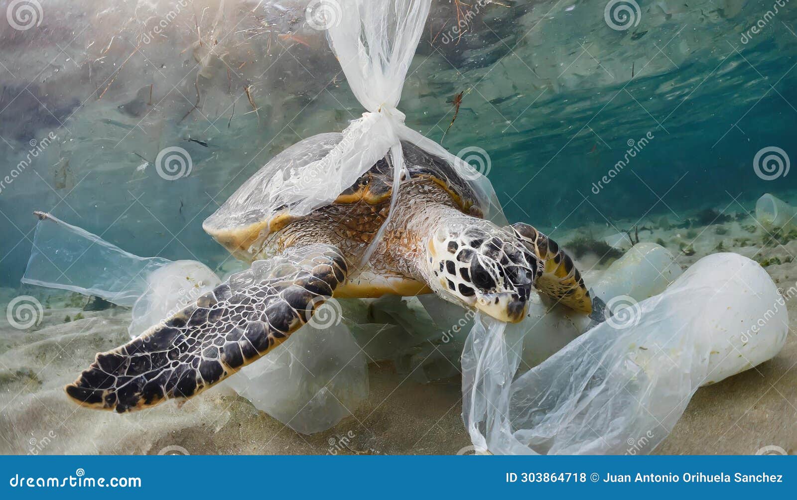 Sea Turtle Tangled in Plastic. Environmental Damage Stock Illustration ...