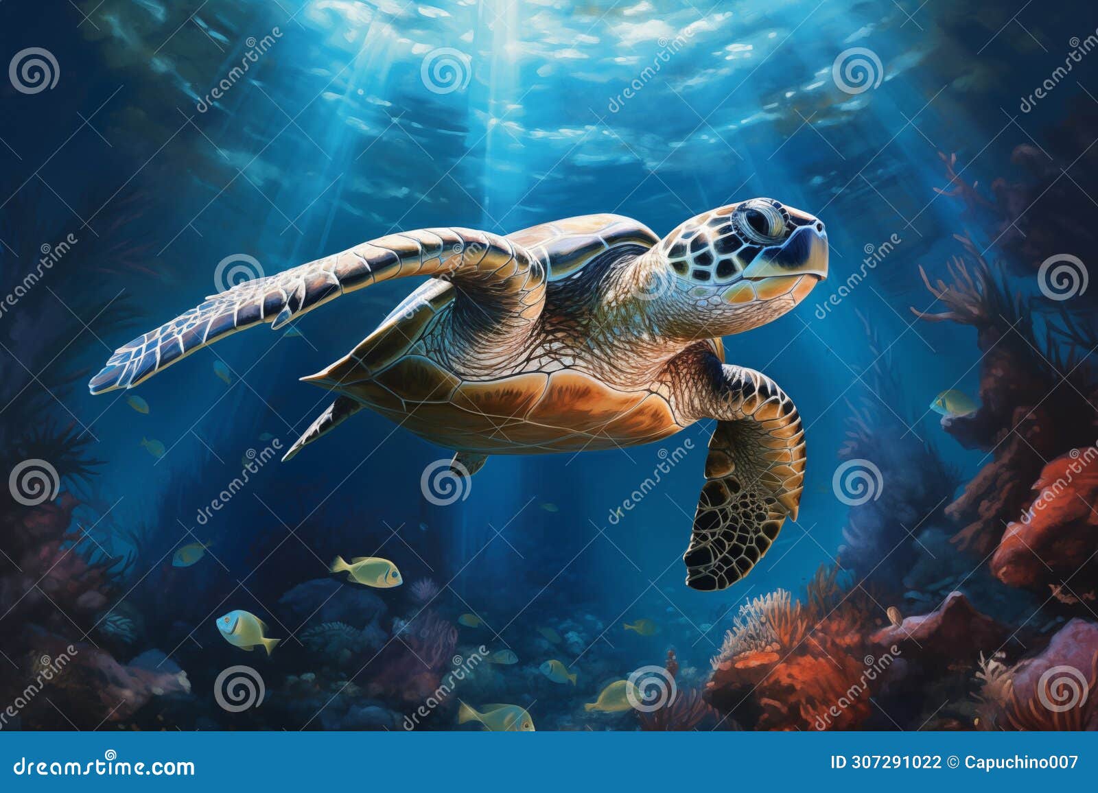 Sea Turtle Under Sea by Generative AI Stock Illustration - Illustration ...