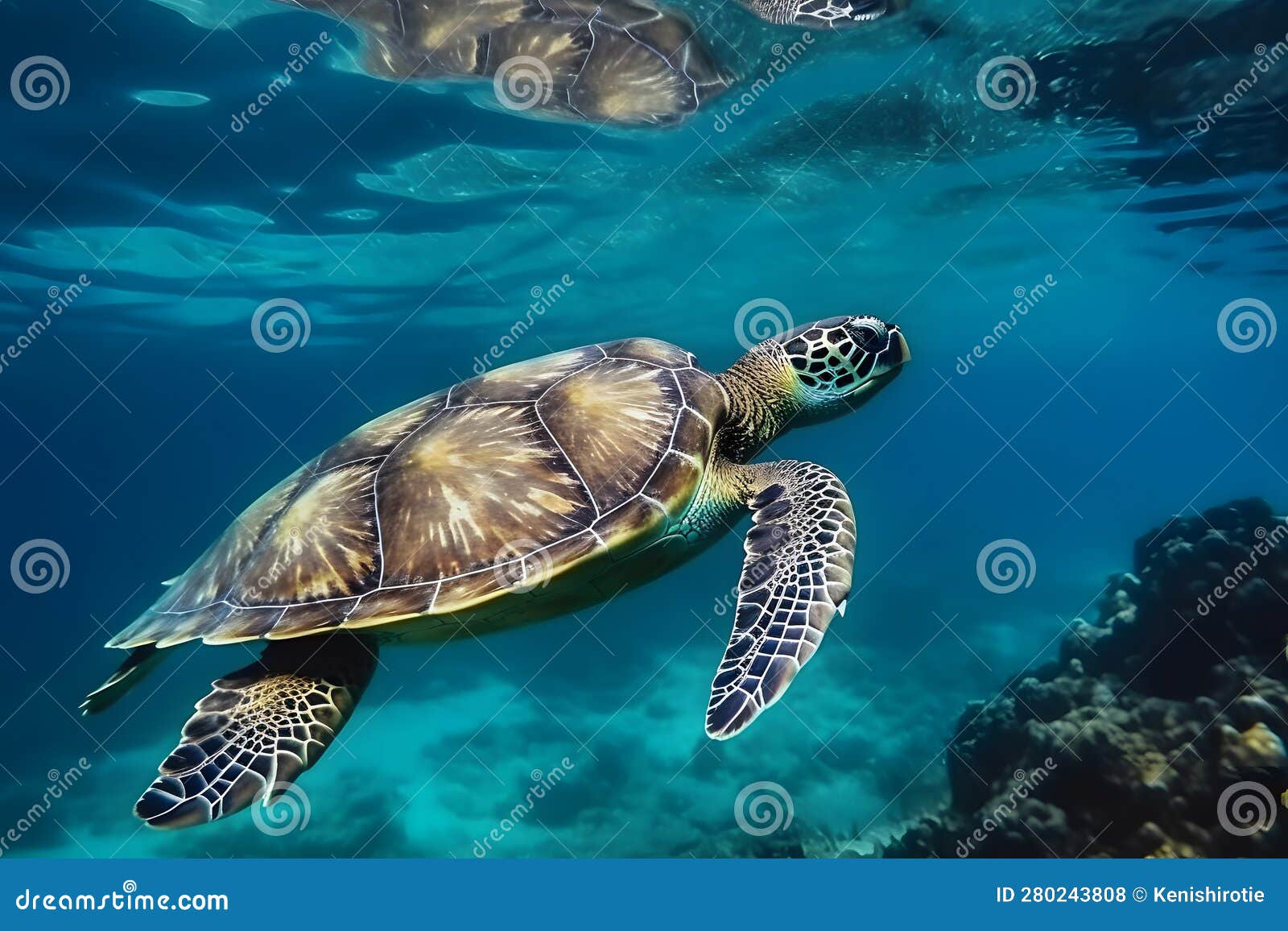 Sea Turtle Underwater In Ocean Generative Ai Stock Illustration