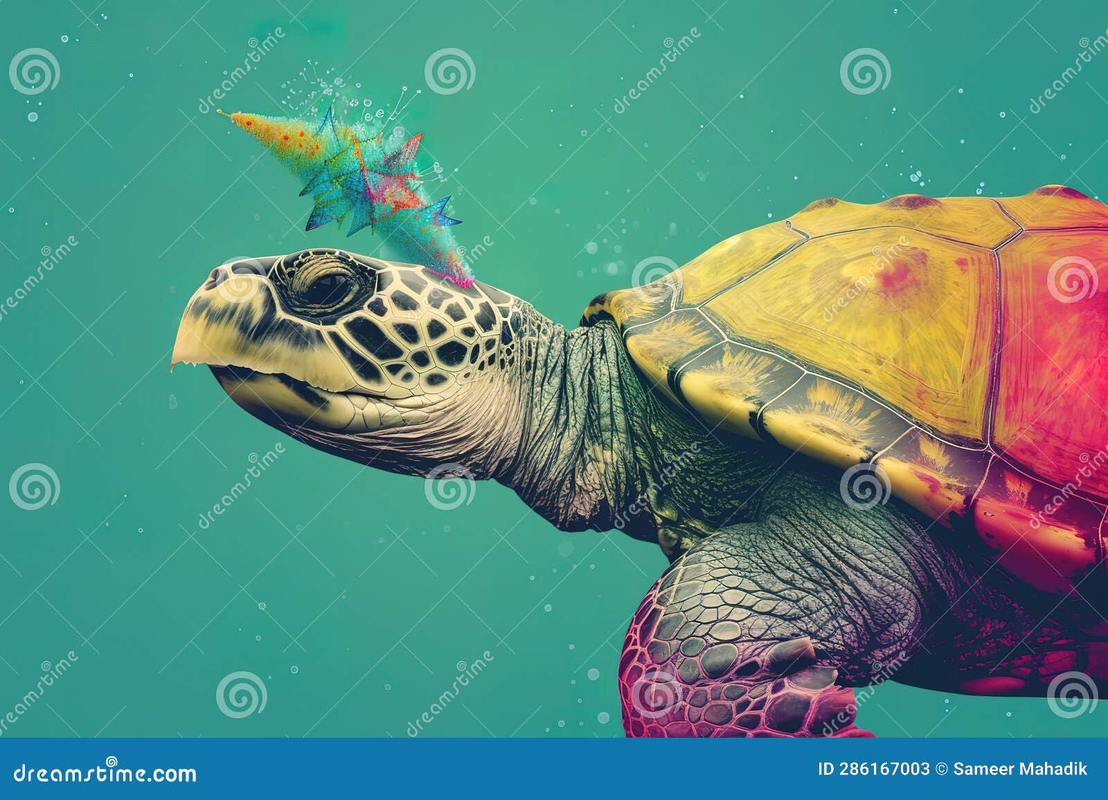 A Sea Turtle with a Unicorn Horn. Generative AI Stock Illustration ...