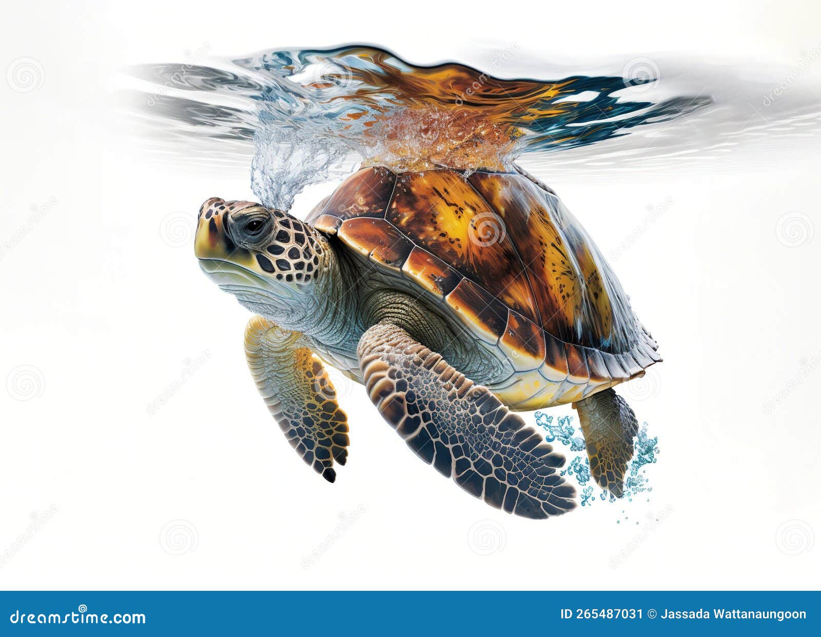 Sea Turtle on White Background Ai Stock Illustration - Illustration of ...