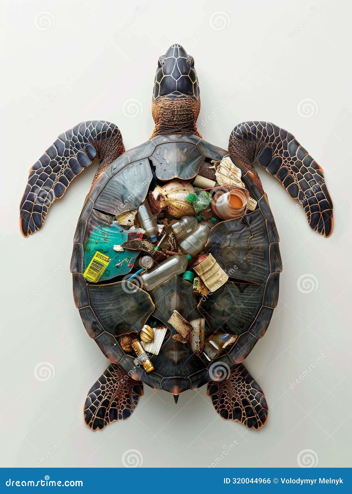 Sea Turtle Whose Shell Covered with Dirt and Garbage Lies on White ...