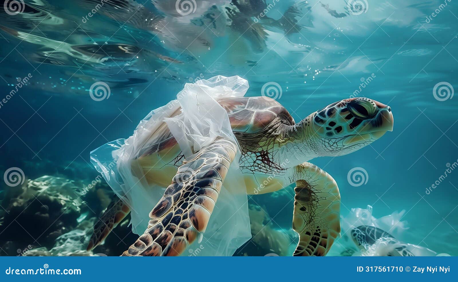Poor Sea Turtle Wrapped in the Plastic Bag Stock Illustration ...