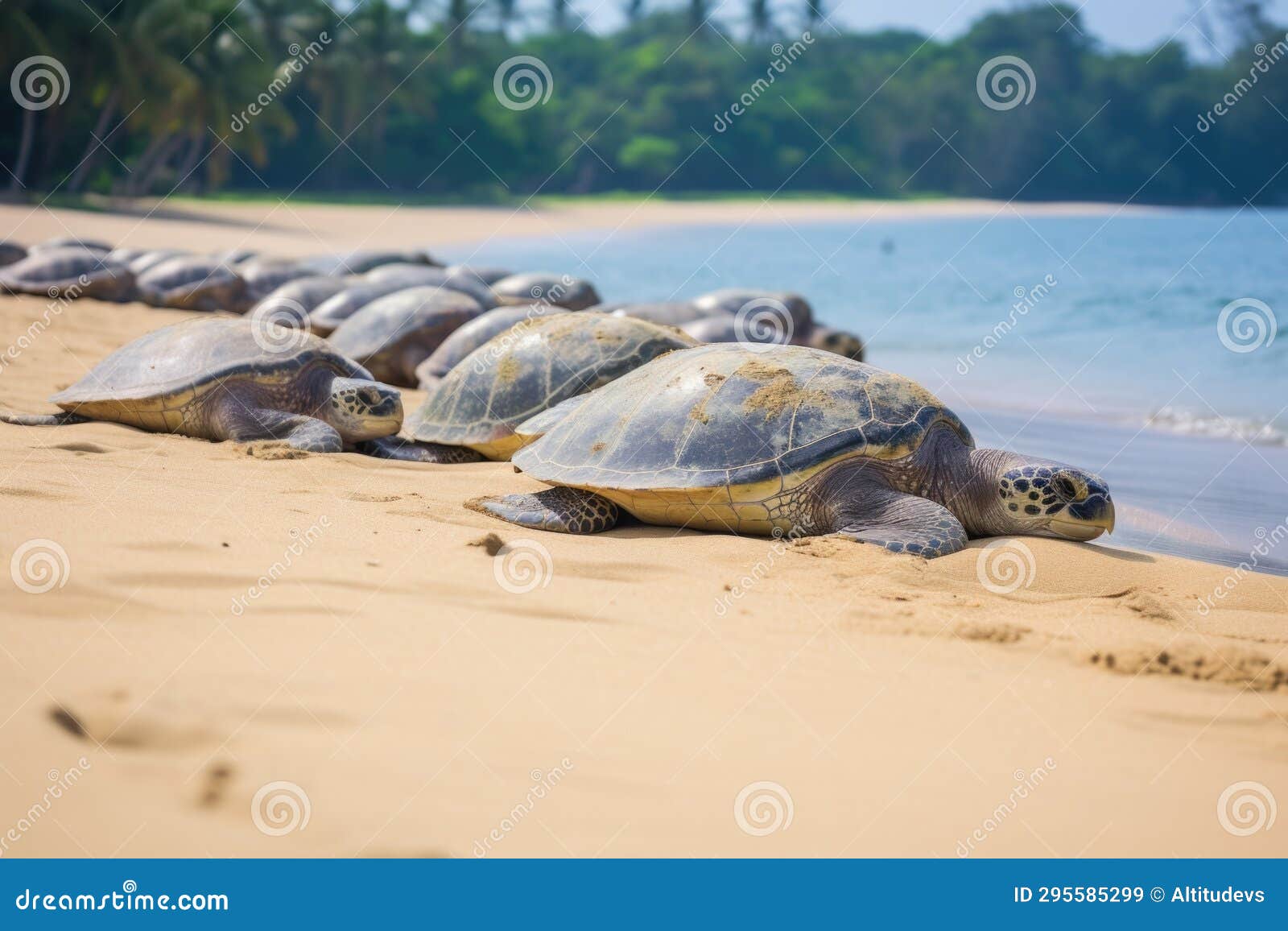 Sea Turtles Gathering on a Sandy Beach Stock Image - Image of reptiles ...