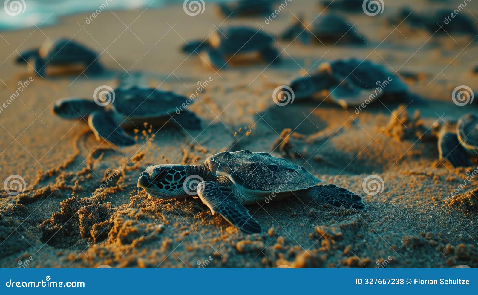 Sea Turtles Hatching on a Sandy Beach Stock Illustration - Illustration ...