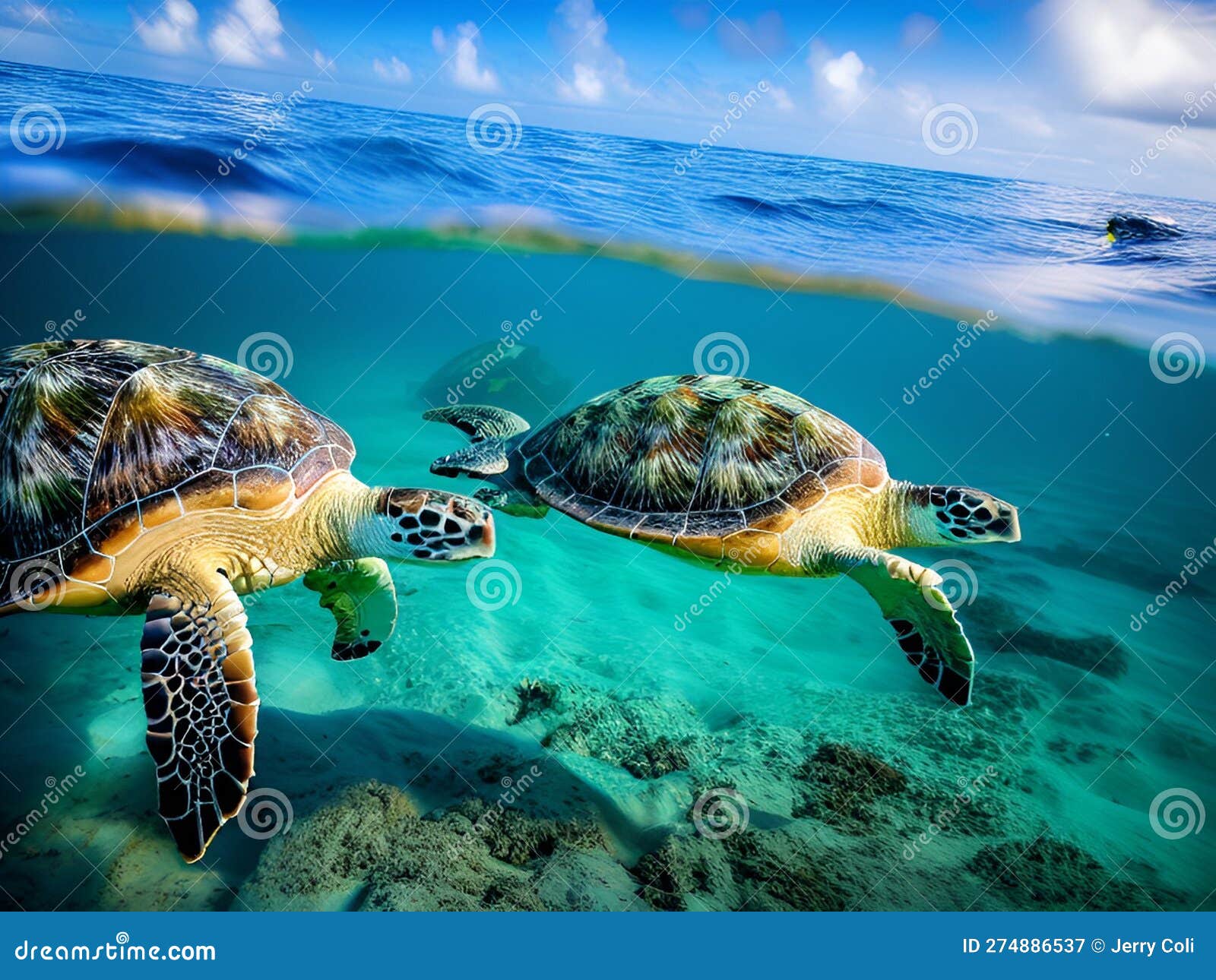 Sea Turtles Playing in the Ocean S Coral Reef Stock Illustration ...