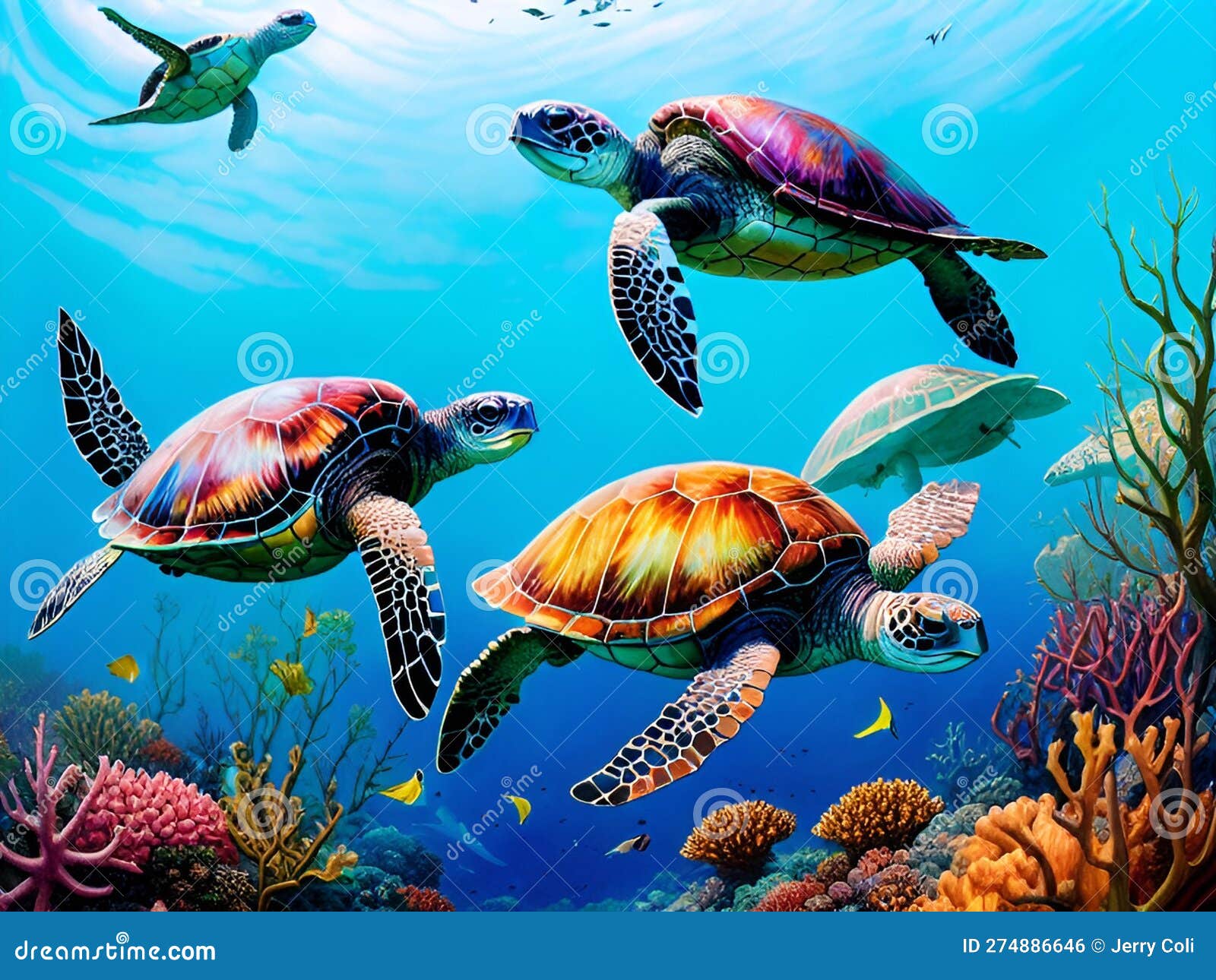 Sea Turtles Playing in the Ocean S Coral Reef Stock Illustration ...