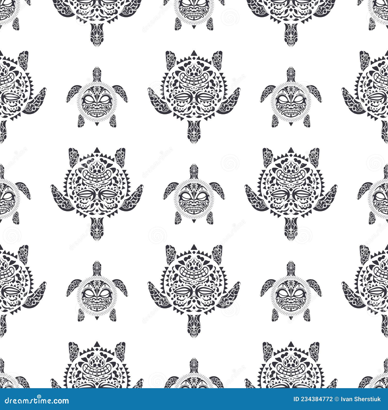 Sea Turtles Seamless Pattern. Polynesian Tribal Pattern. Seamless ...