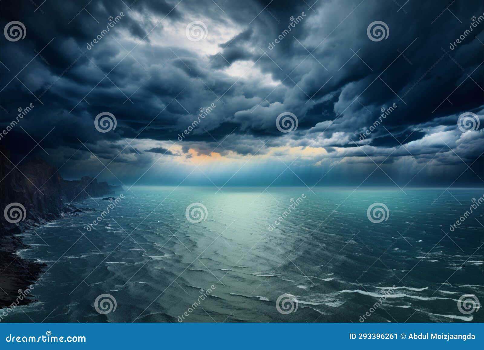 The Sea Under an Overcast Sky, Calm and Mysterious Stock Illustration ...