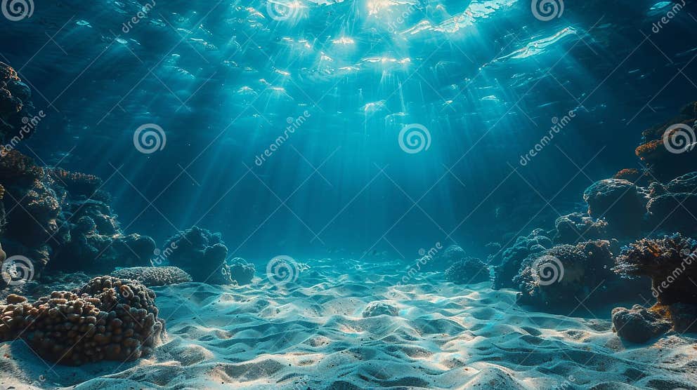 Sea Underwater - Deep Abyss with Blue Sunlight Stock Image - Image of ...