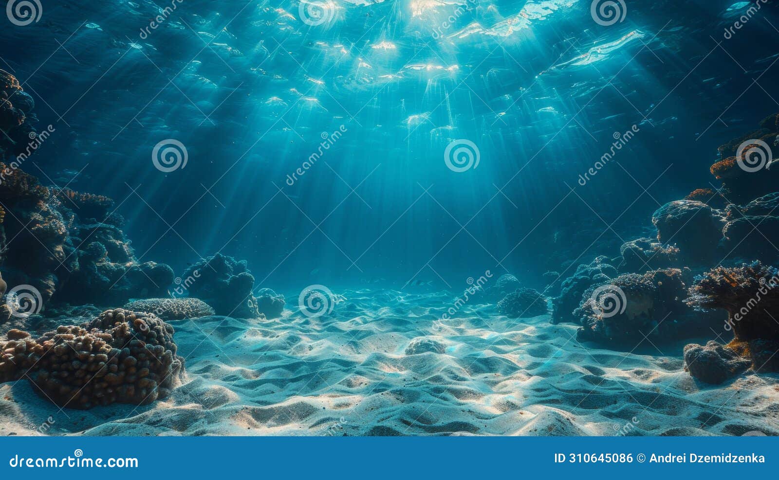 Sea Underwater - Deep Abyss with Blue Sunlight Stock Illustration ...
