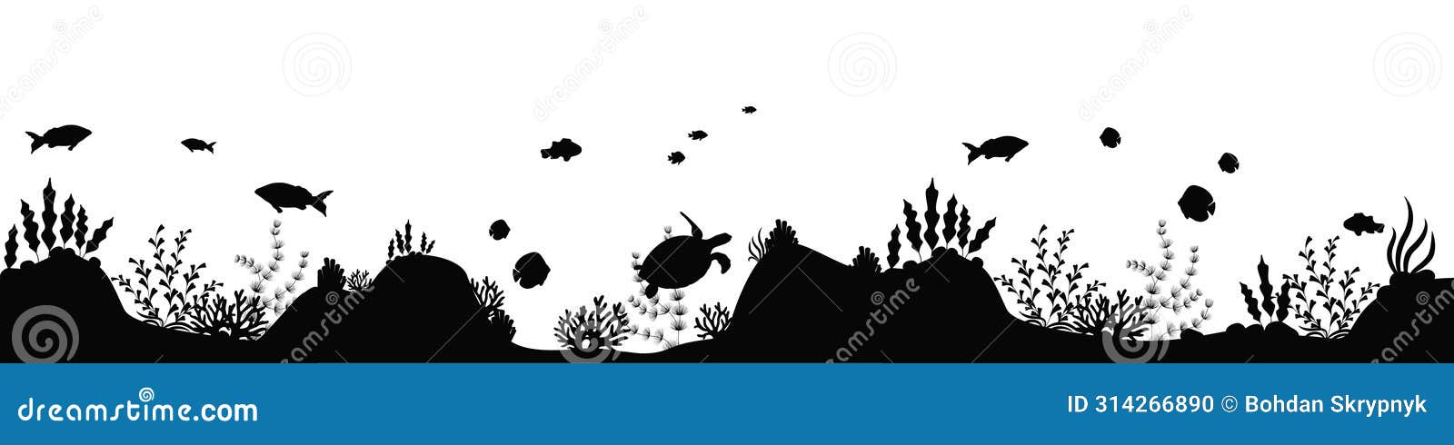 Underwater Silhouette Landscape. Abstract Layered Blue Ocean Coral Reef ...