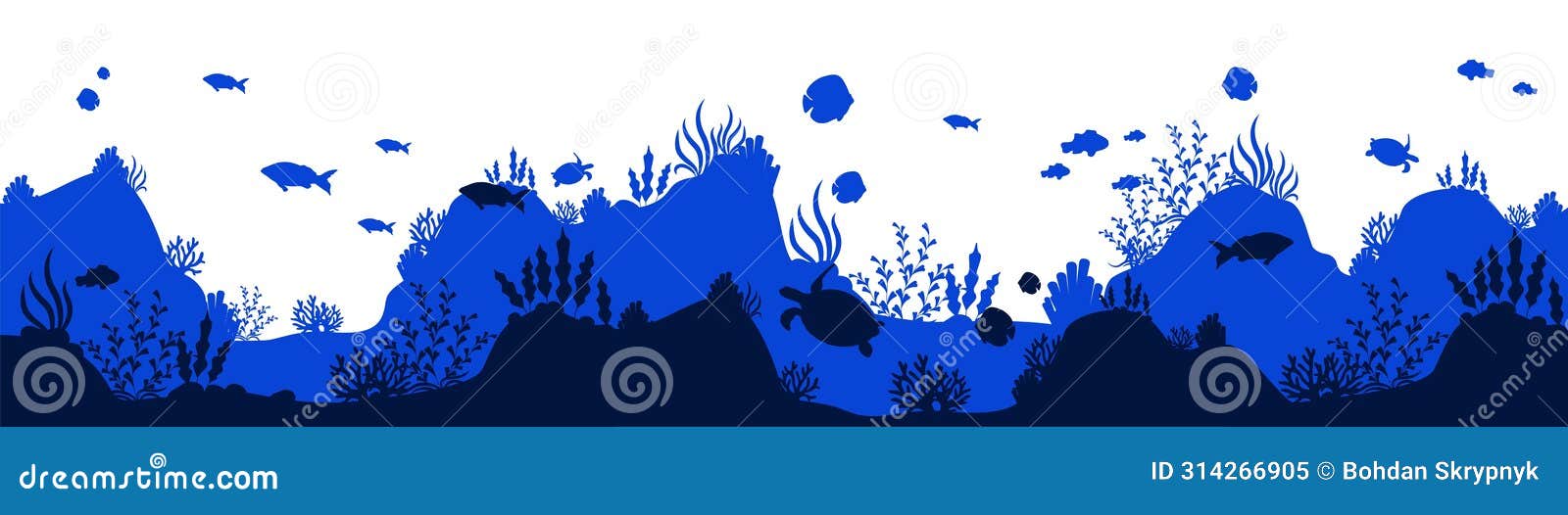Underwater Silhouette Landscape. Abstract Layered Blue Ocean Coral Reef ...