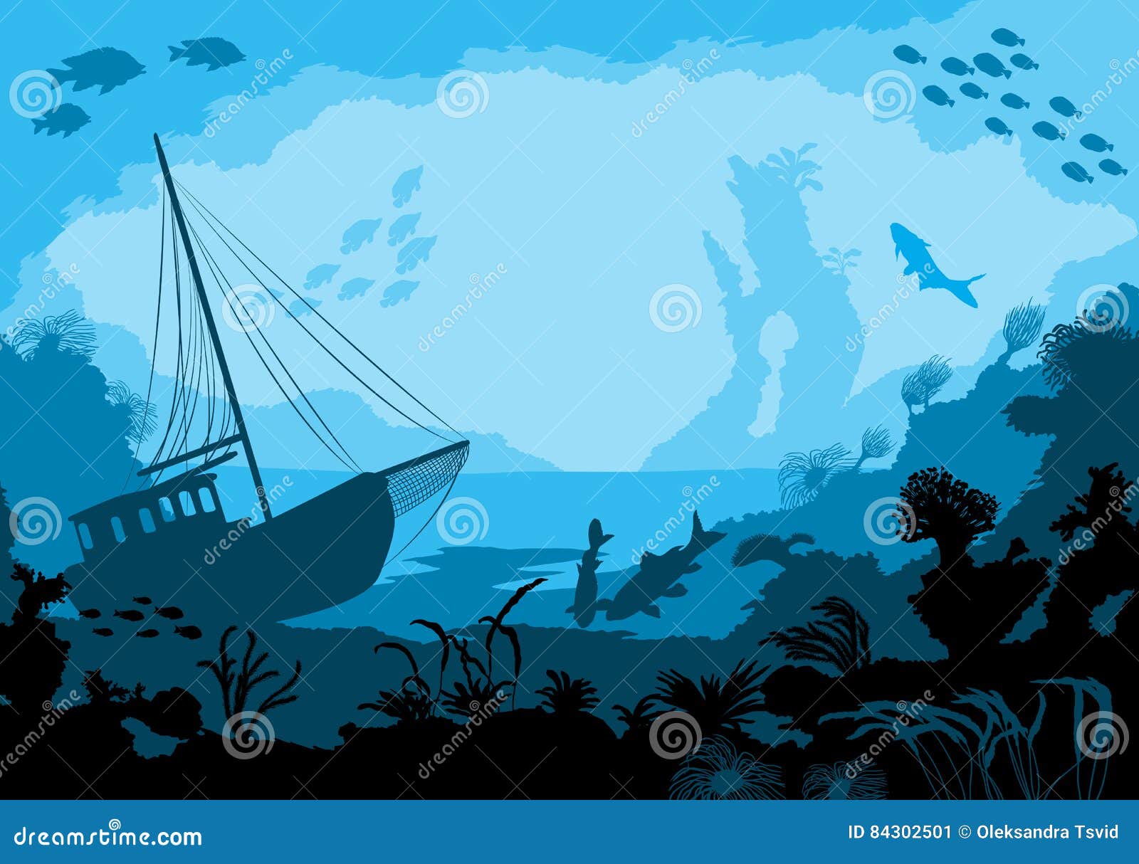 Sea Underwater World with Different Animals Stock Vector - Illustration ...