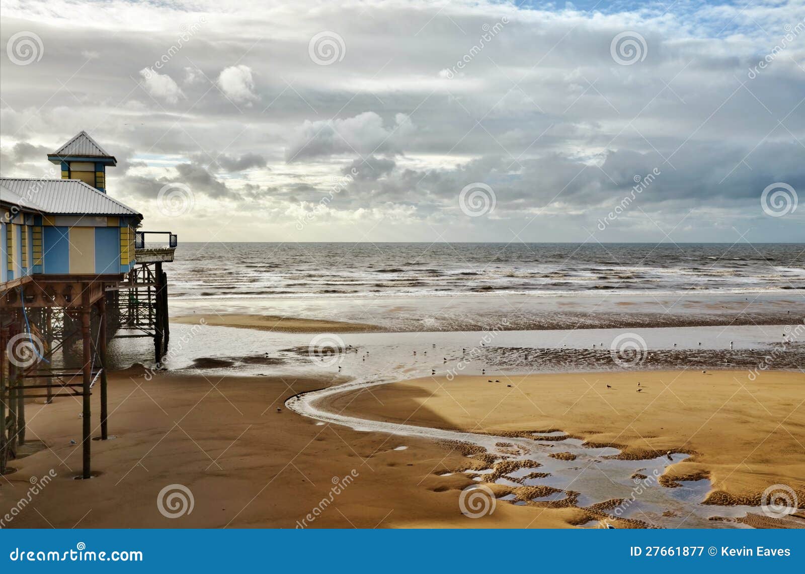 Sea View at Blackpool, with Sandy Beach and Pier. Stock Image - Image ...