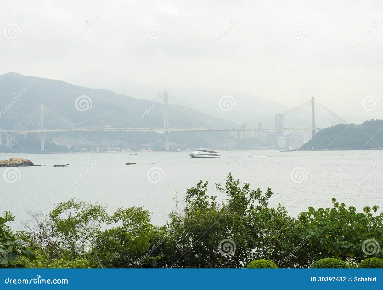 Sea view, bridge and boat stock photo. Image of nature - 30397432