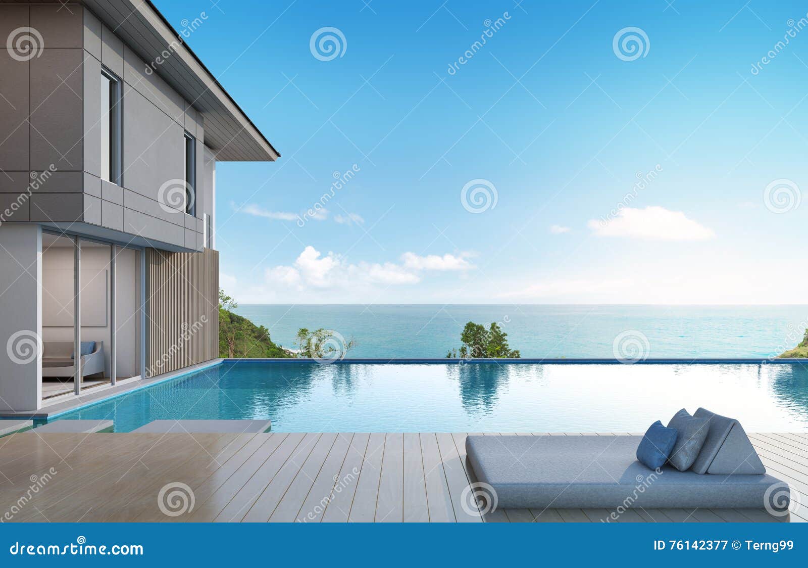 Sea View House with Pool in Modern Design Stock Image - Image of ...