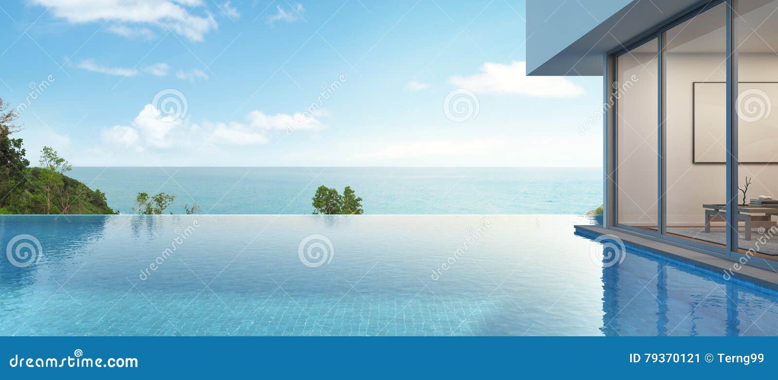 Sea View House with Pool in Modern Design Stock Image - Image of beach ...