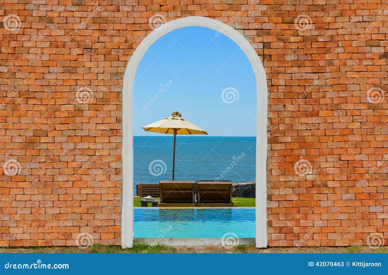 Sea View Inside on the Brick Wall Stock Image - Image of inside, door ...