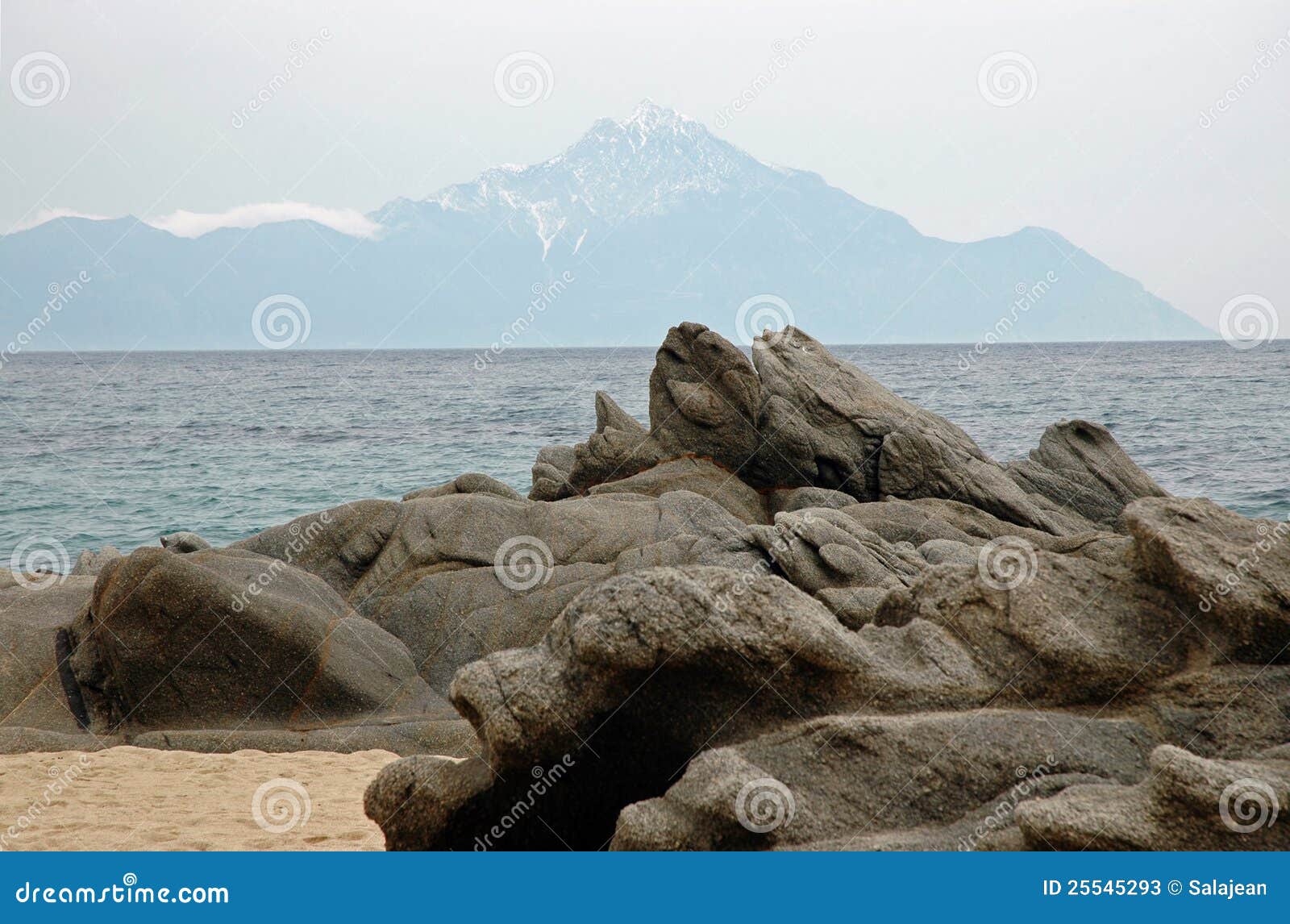 Sea View, Mount Athos in the Background Stock Image - Image of mountain ...