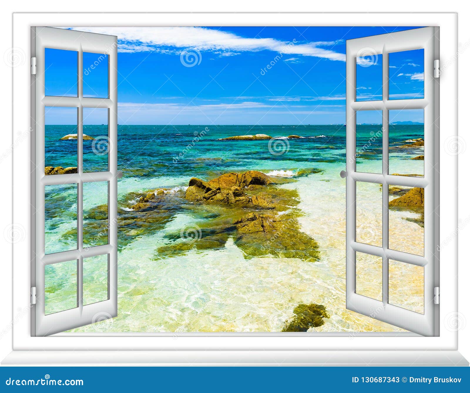 Sea view open window stock image. Image of scenery, summer - 130687343