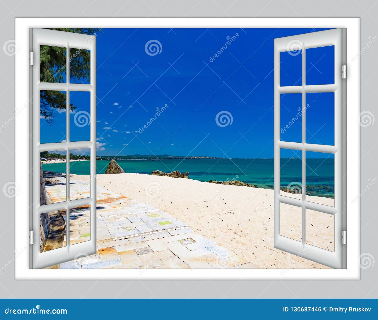 Sea view open window stock photo. Image of greece, holiday - 130687446