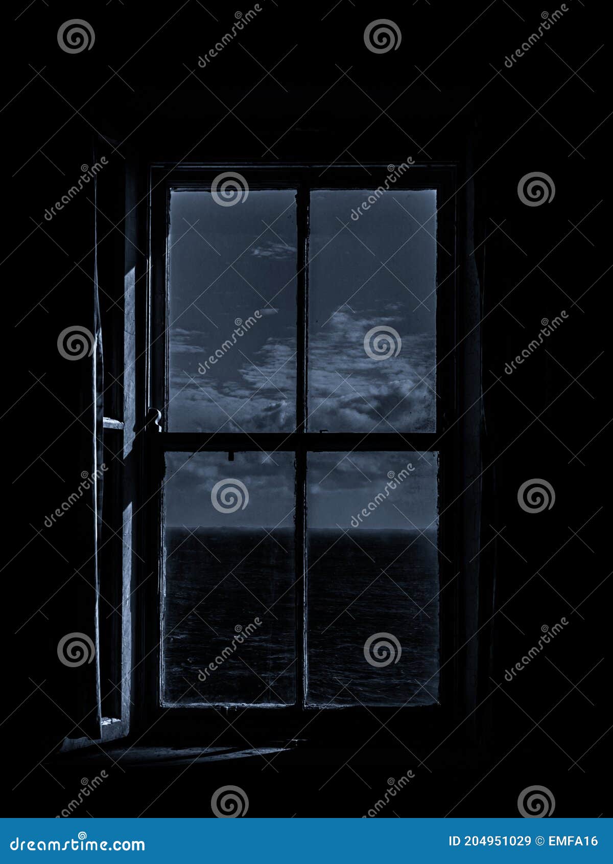 Sea View Out an Old Irish Window in the Moonlight Stock Image - Image ...