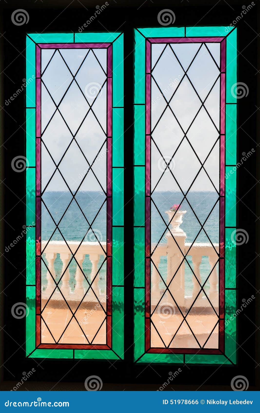 Sea View through the Stained-glass Window Stock Photo - Image of ...