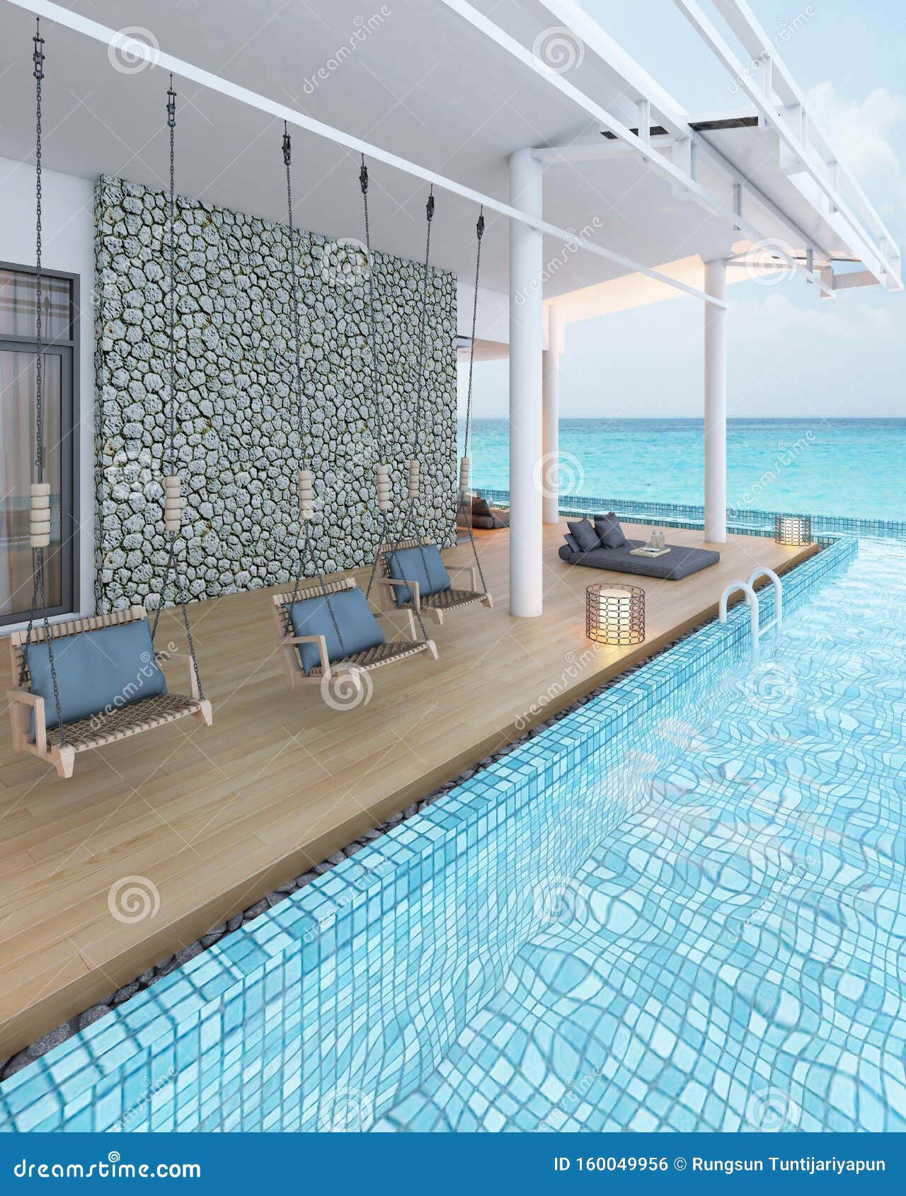 Sea view swimming pool stock illustration. Illustration of ocean ...